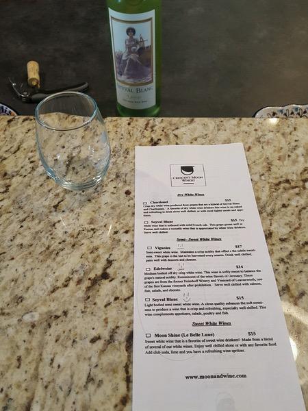 Menu at Crescent Moon Winery pub & bar, Lawrence