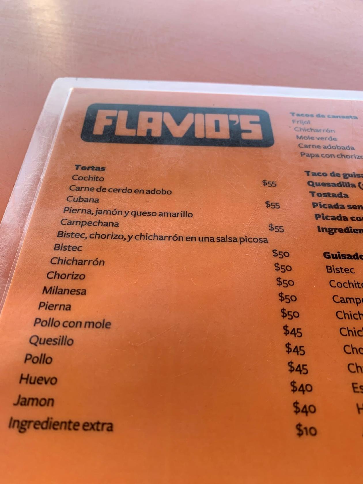 Menu at Flavio's restaurant, Tuxtla Gutiérrez, Av 3a. Nte Pte #1072