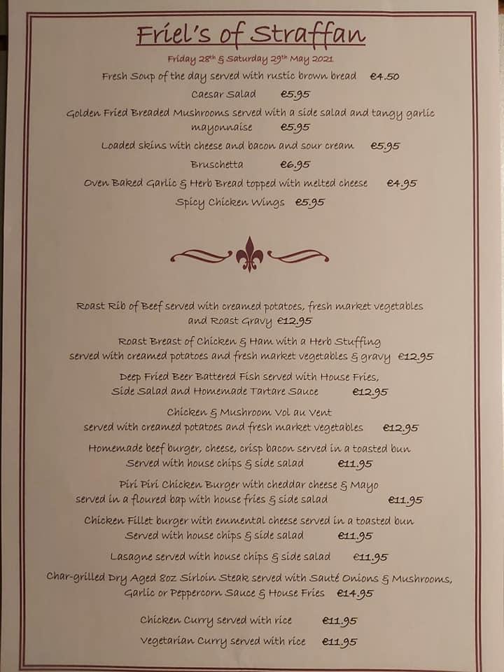 Menu at Friel's of Straffan pub & bar, Straffan