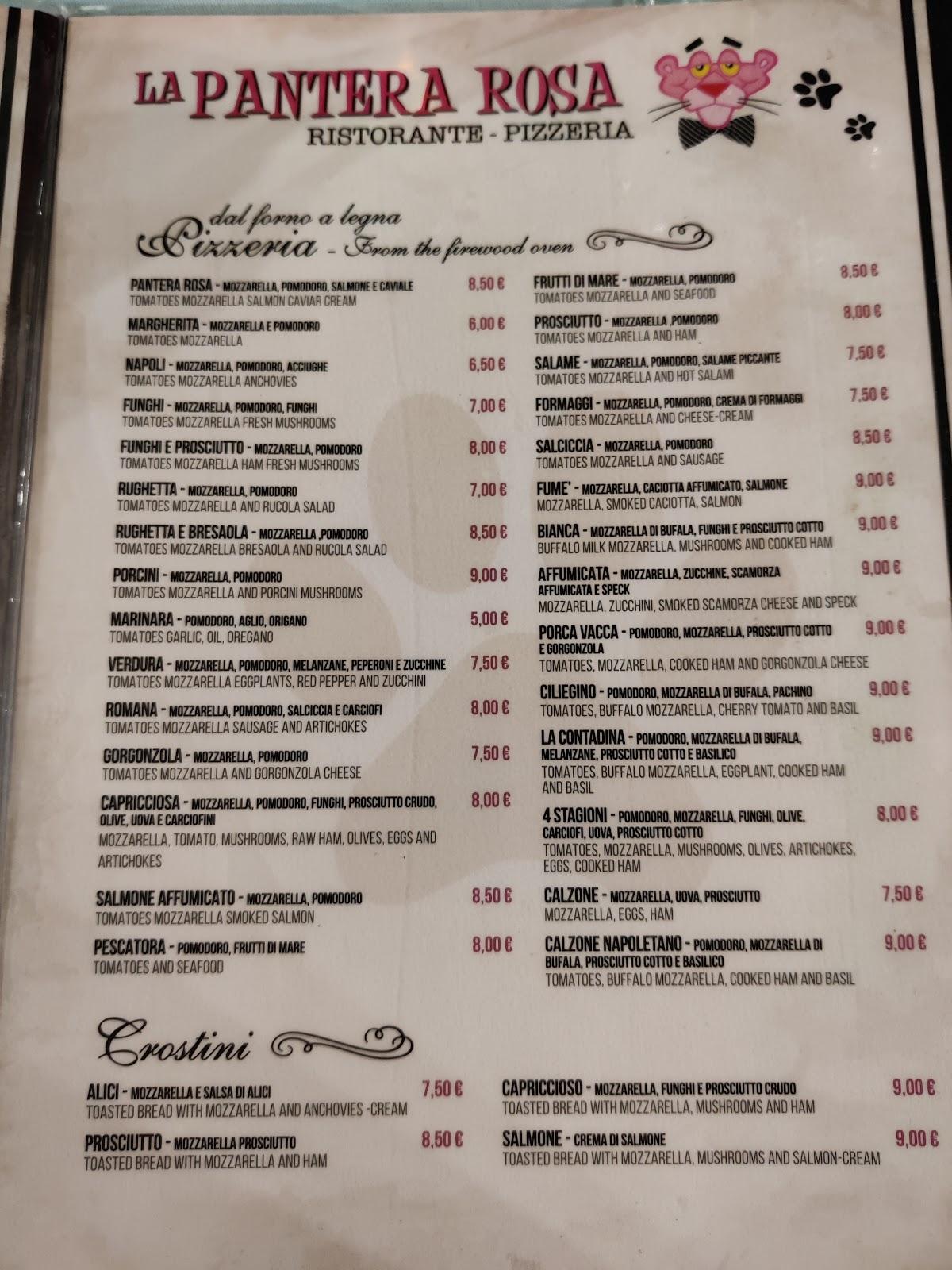 Menu da La Pantera Rosa ristorante, Roma, Piazzale del Verano