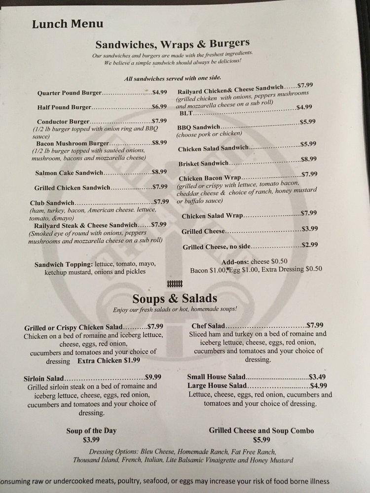 Menu at Rail Yard Restaurant, Appomattox