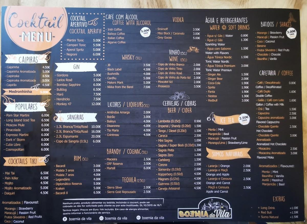 Menu at Boemia da Vila restaurant, Albufeira