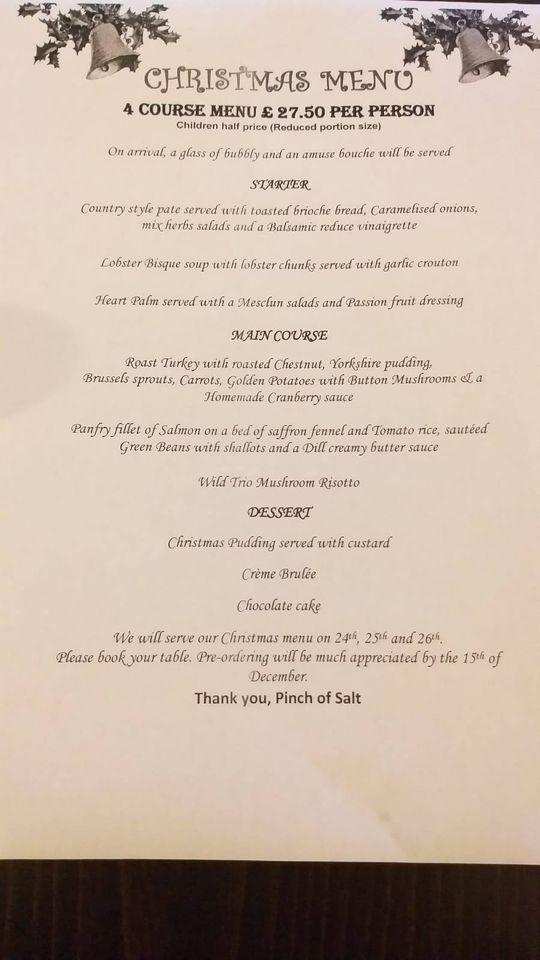 Menu at Pinch of Salt restaurant, Barnet