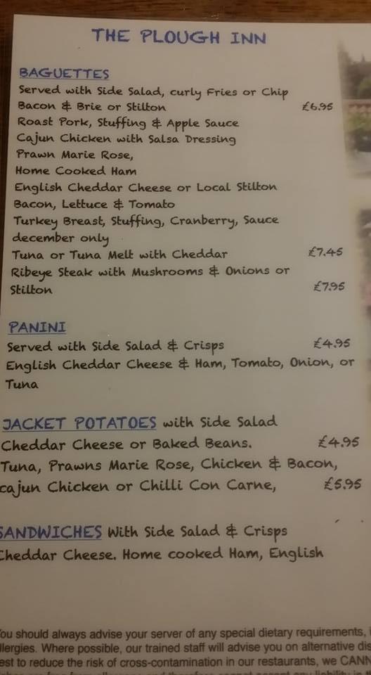 Menu at The Plough Inn pub & bar, Wysall, Keyworth Rd