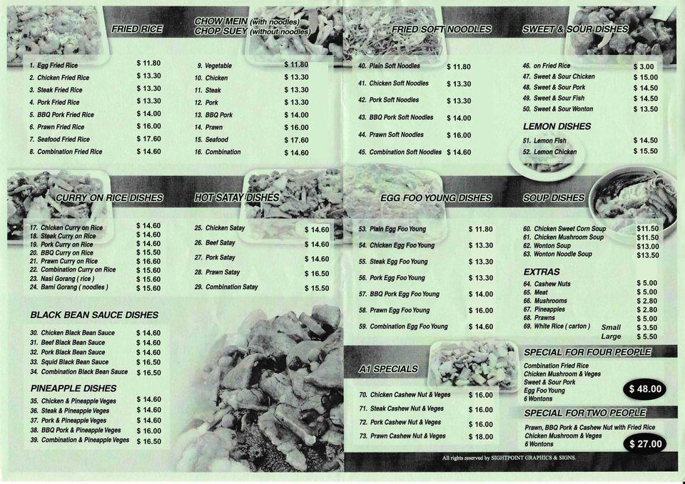 Menu at A1 Chinese Takeaways restaurant, Auckland