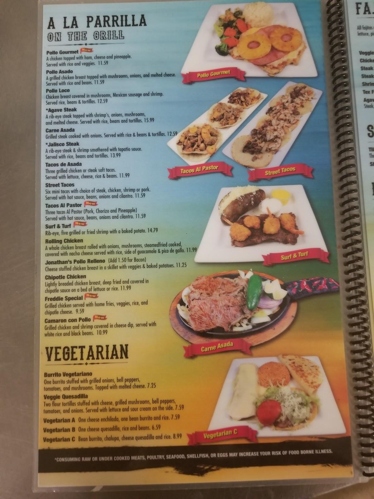 Menu at Agave Azul Mexican Restaurant, Gray