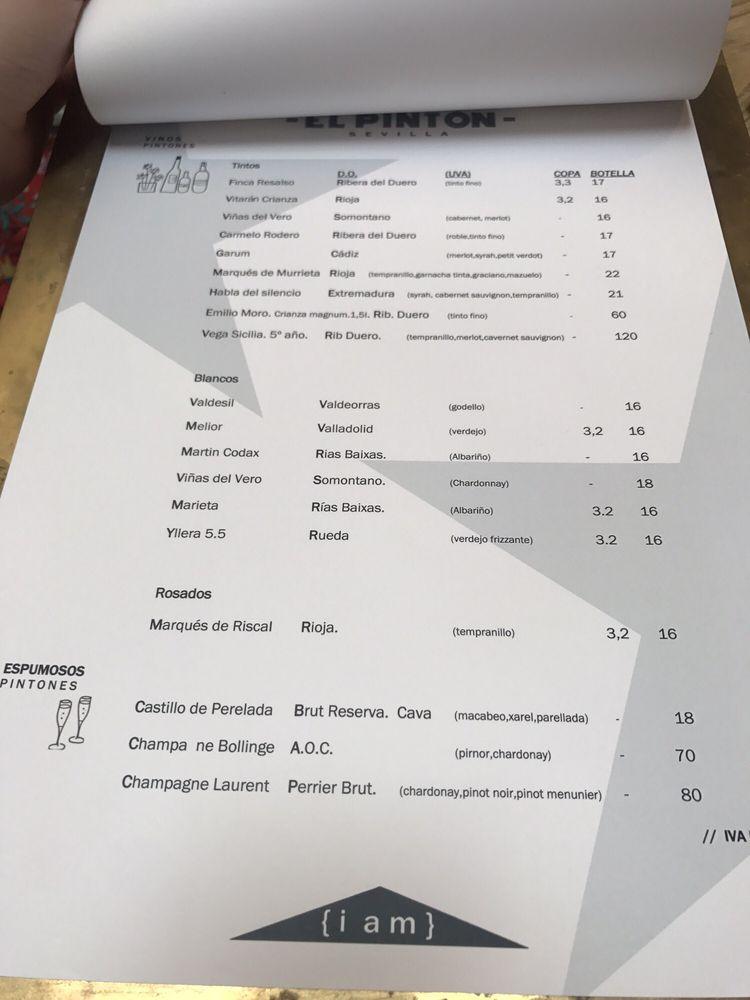 Menu at El Pintón Restaurante en Sevilla, Seville