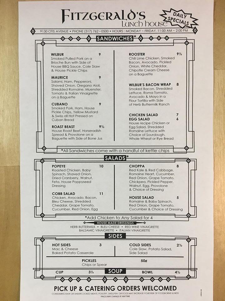 Menu at Fitzgerald's Lunch House BBQ, Indianapolis