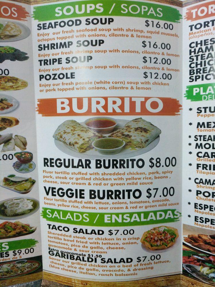 Menu at Garibaldi Authentic Mexican Cuisine restaurant, Scranton