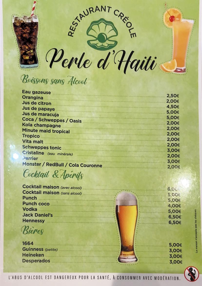 Menu au La Perle d'Haiti restaurant, Troyes
