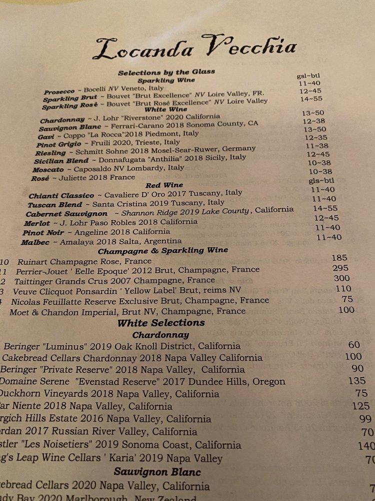 Menu at Locanda Vecchia restaurant, Montville, 167 Main Rd