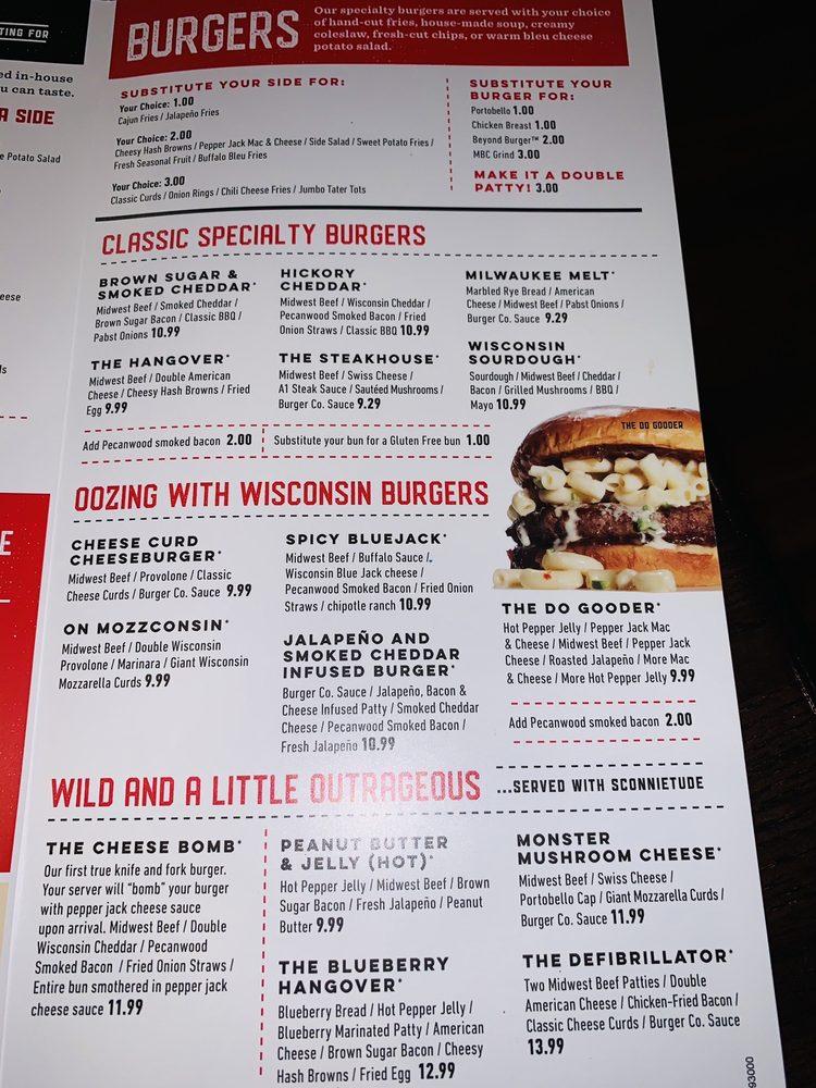 Menu at Milwaukee Burger Company - Eau Claire pub & bar, Eau Claire