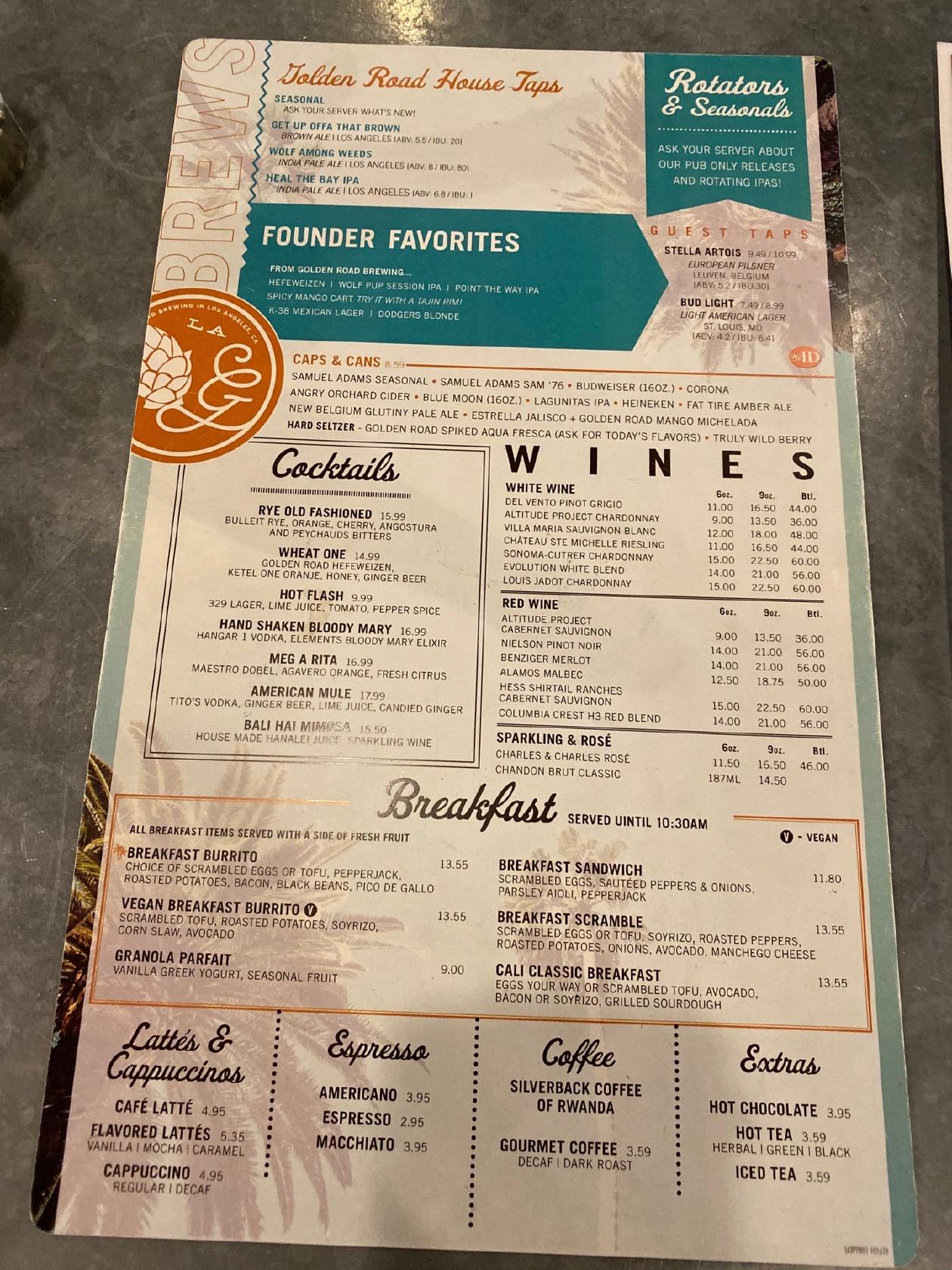 Menu at Point the Way Cafe, Los Angeles, 1 World Way
