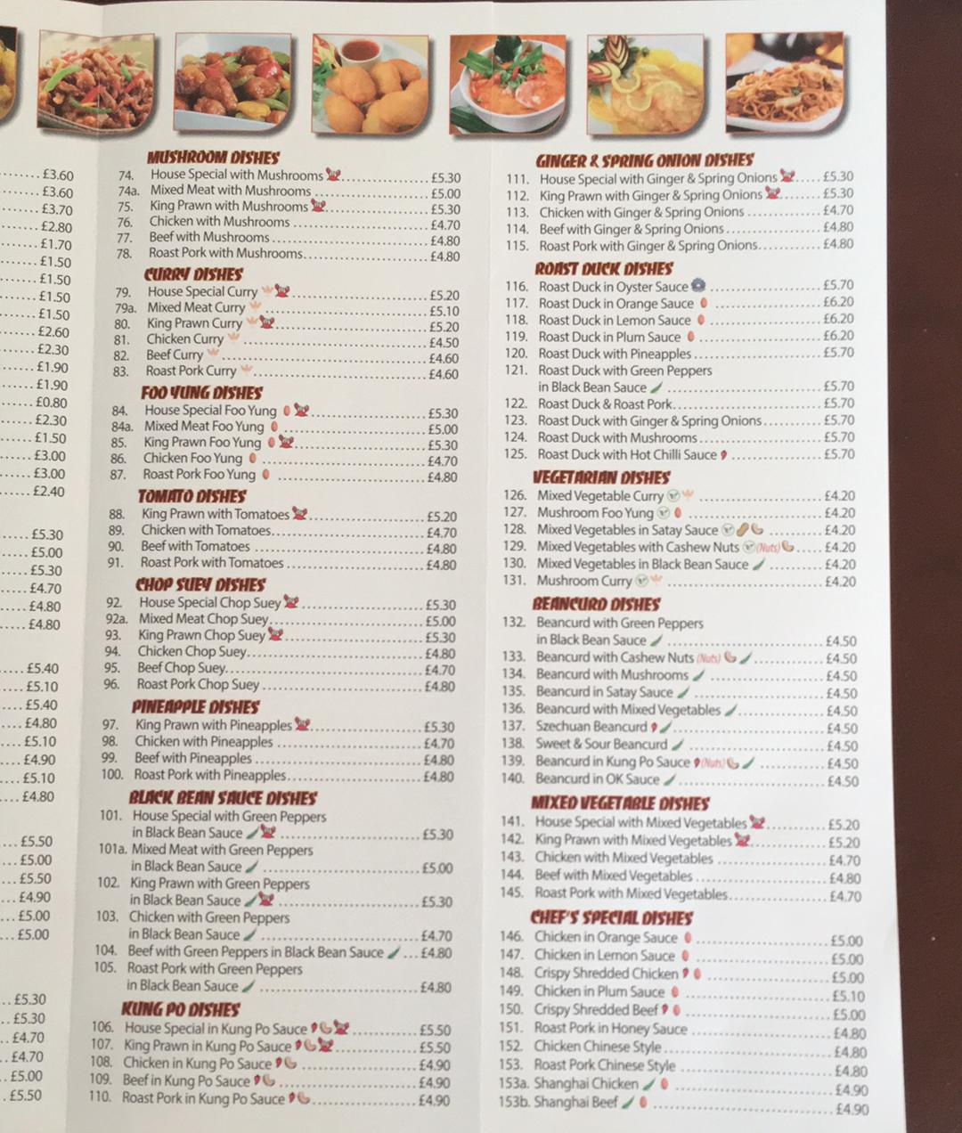 Menu at Sun Mei restaurant, Barnsley