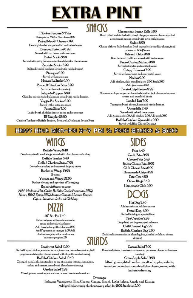 Menu at The Extra Pint pub & bar, Manville