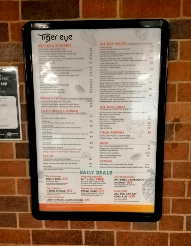 Menu at Tiger Eye pub & bar, Petrie Terrace
