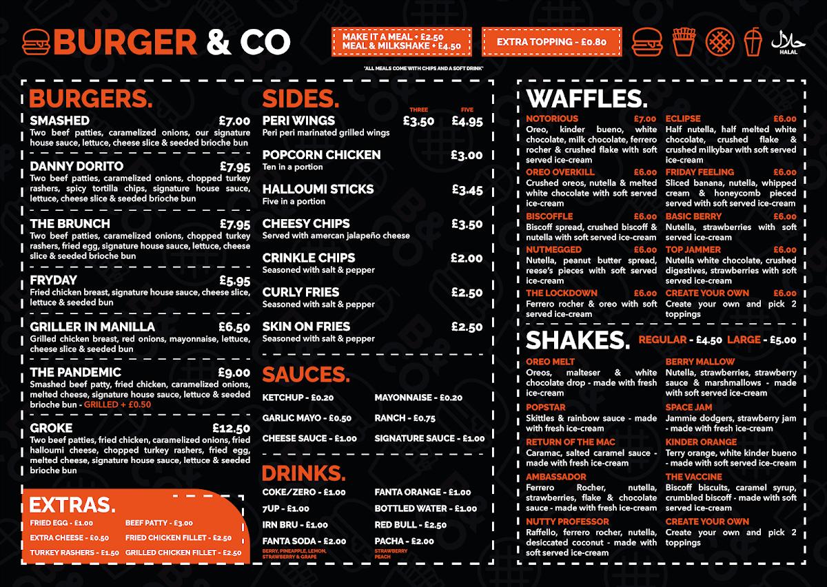 Menu at Burger & Co restaurant, Manchester