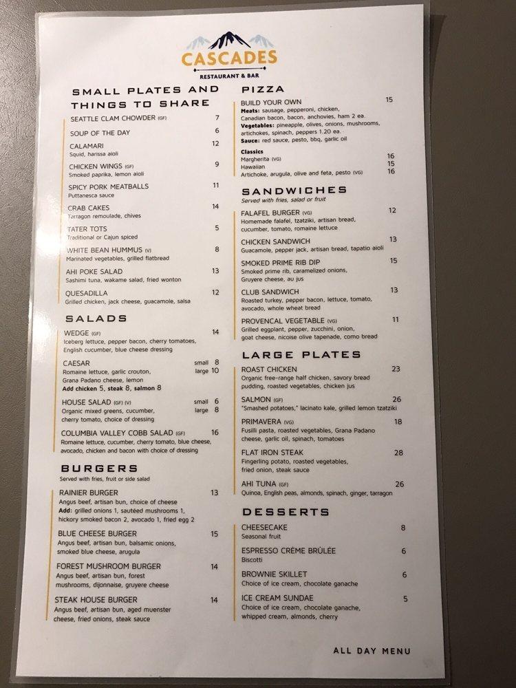 Menu at Cascades Grille restaurant, Bellevue