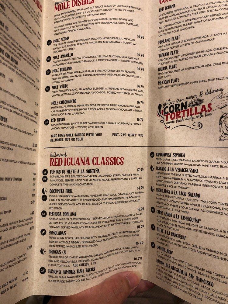 Menu at Red Iguana 2 restaurant, Salt Lake City