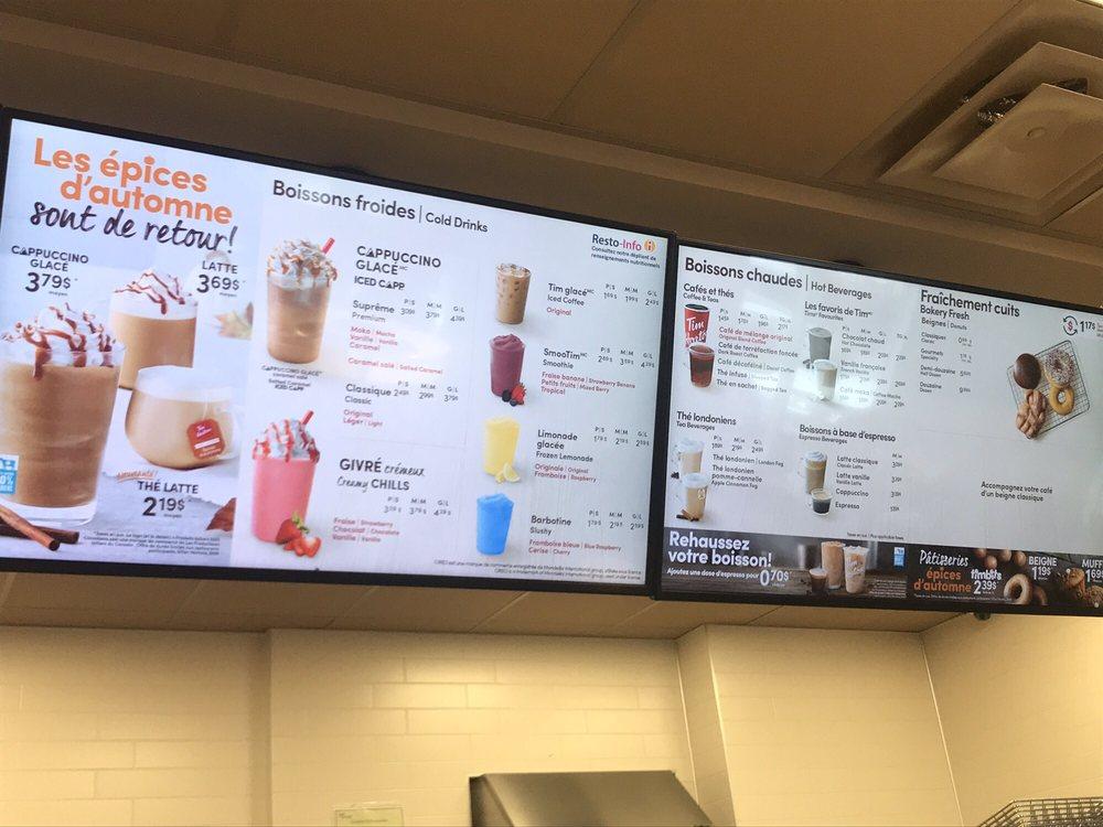 Menu at Tim Hortons restaurant, Canada, 103 Chem. Pleasant Valley S