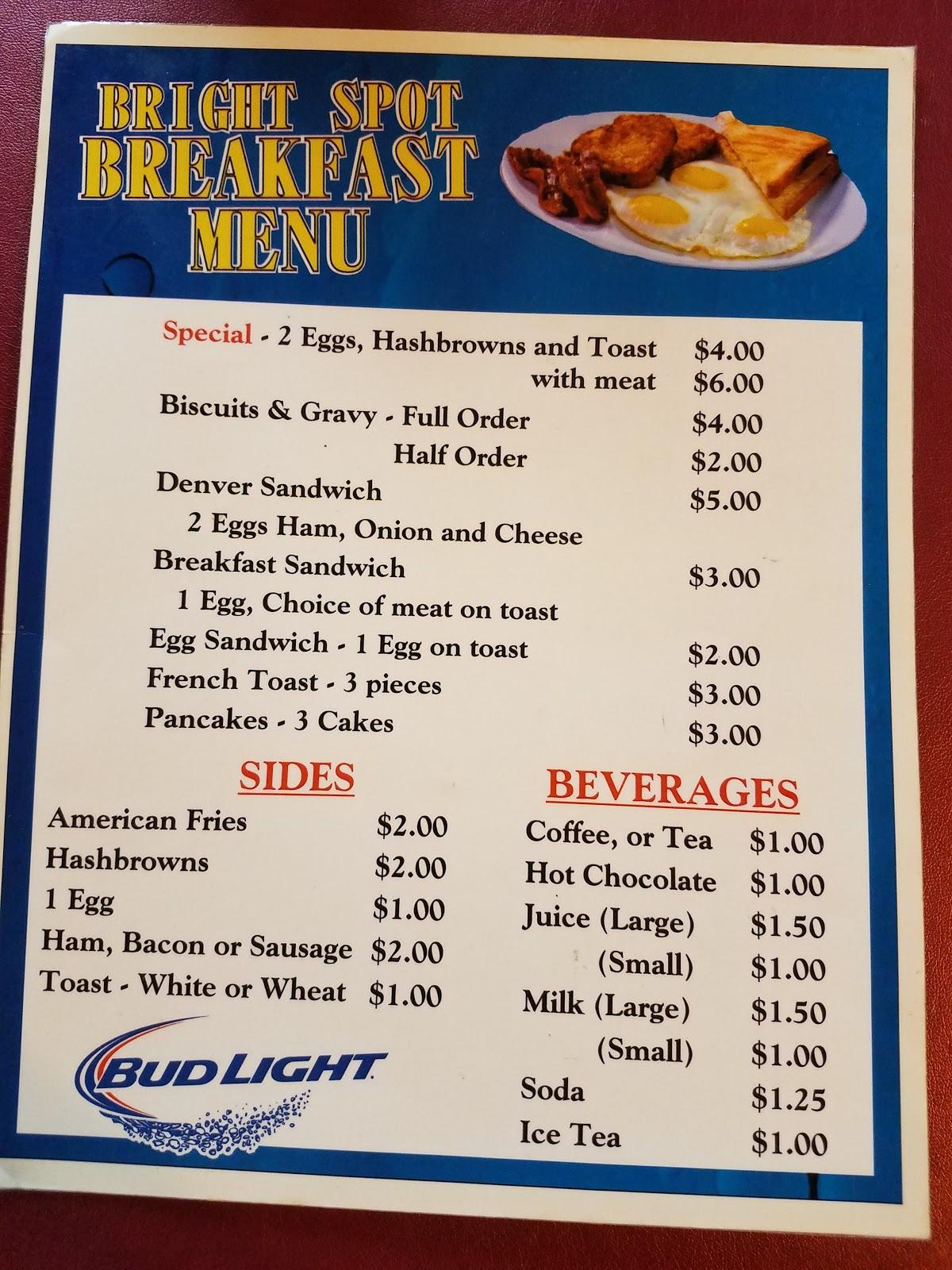 Menu at Bright Spot Tavern & Restaurant, De Soto