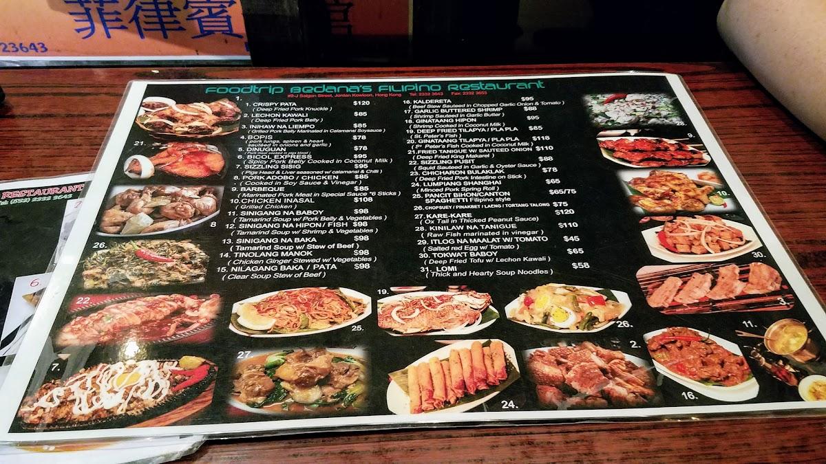 Menu at Foodtrip Bedana's Filipino Restaurant, Hong Kong, 113 Woosung St