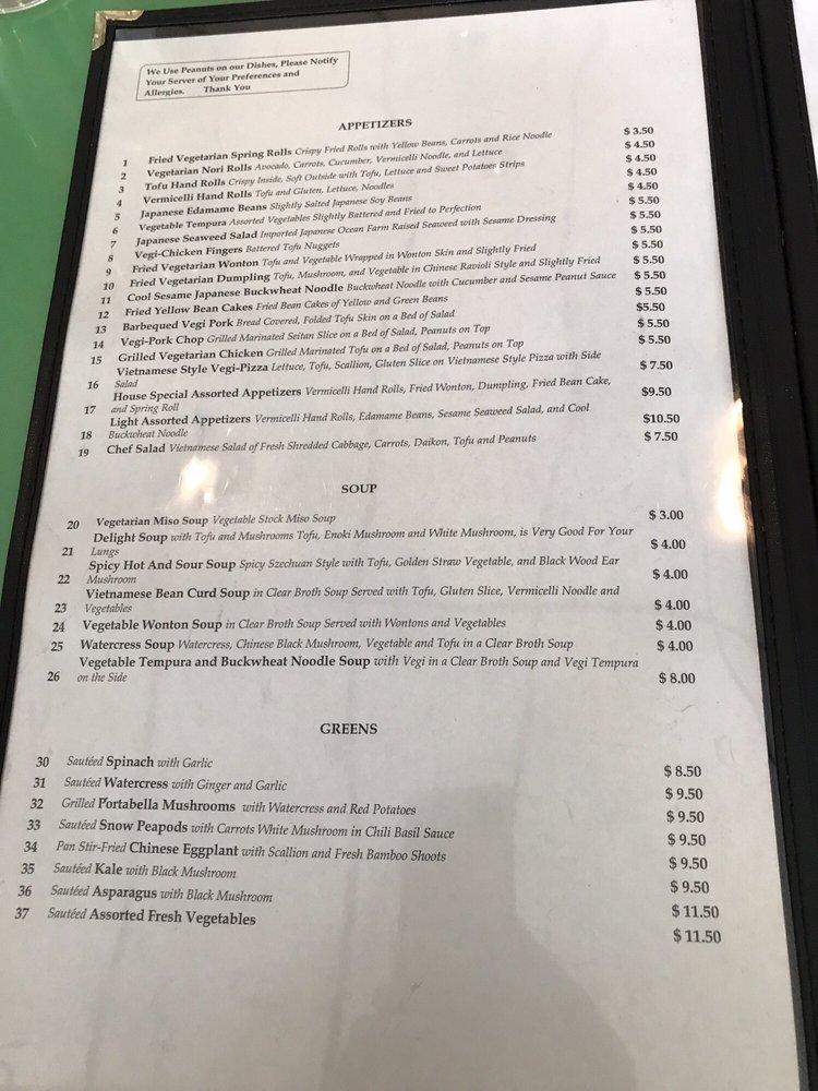Menu at Grasshopper Vegan Restaurant, Boston