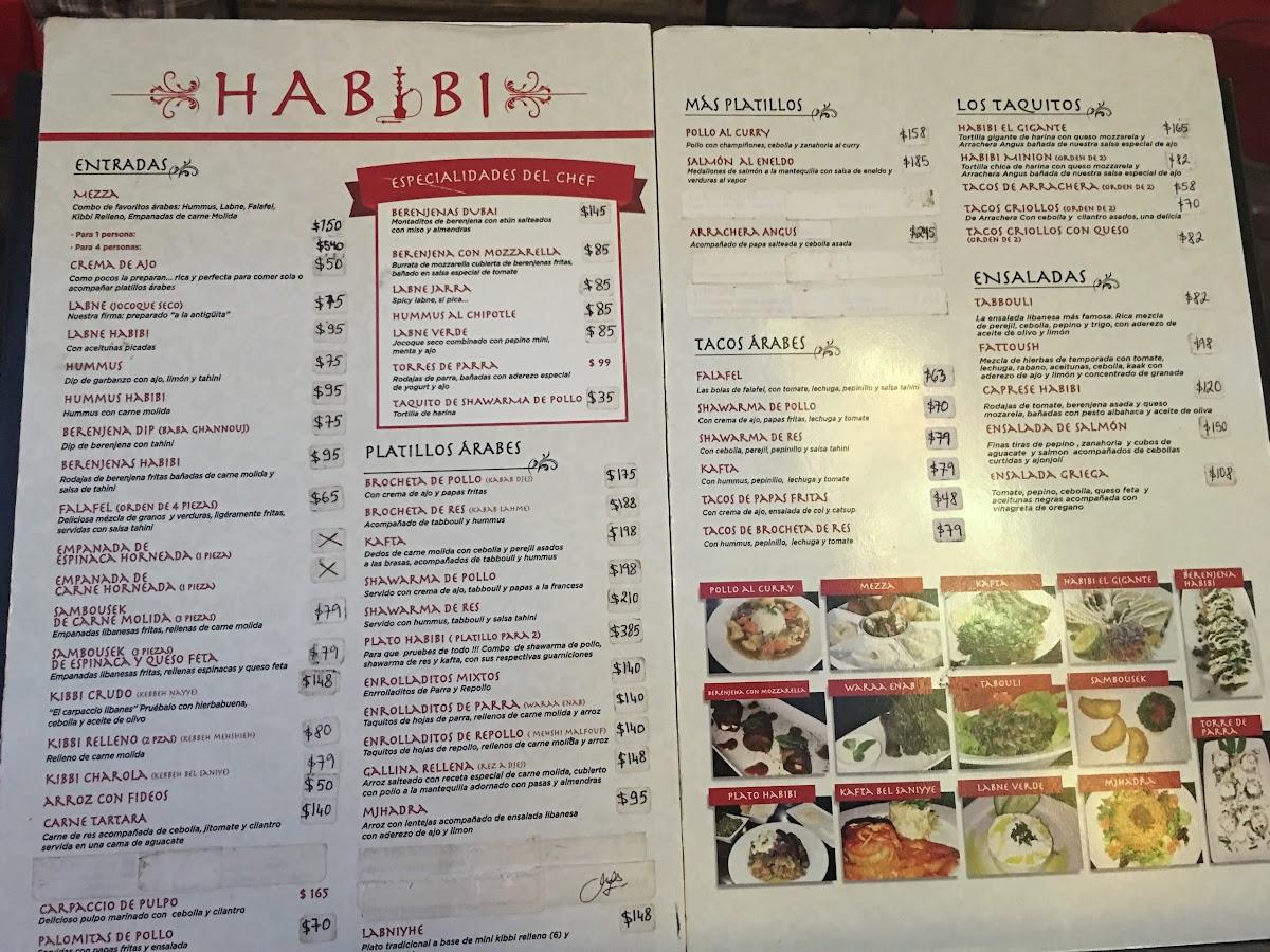 Menu at HABIBI restaurant, Cancún, Plaza Peninsula