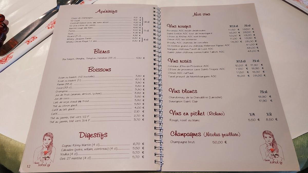 Menu au Restaurant Nhu Y, Torcy