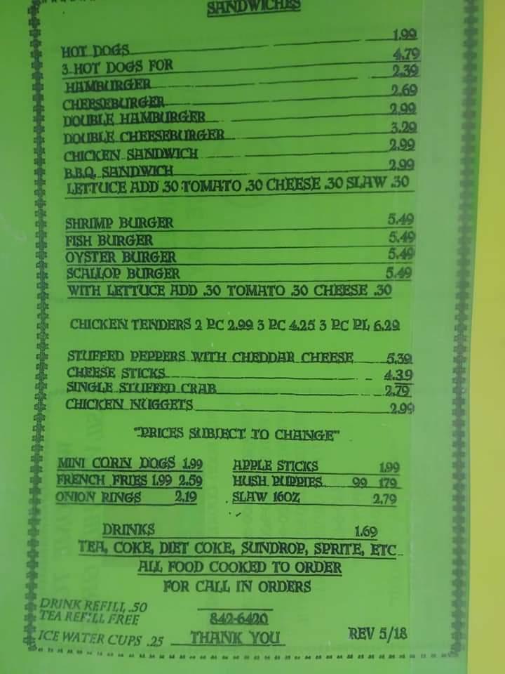 Menu at Silver Hill Grill restaurant, Holden Beach