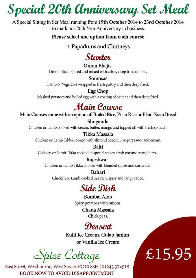 Menu at Spice Cottage restaurant, Westbourne