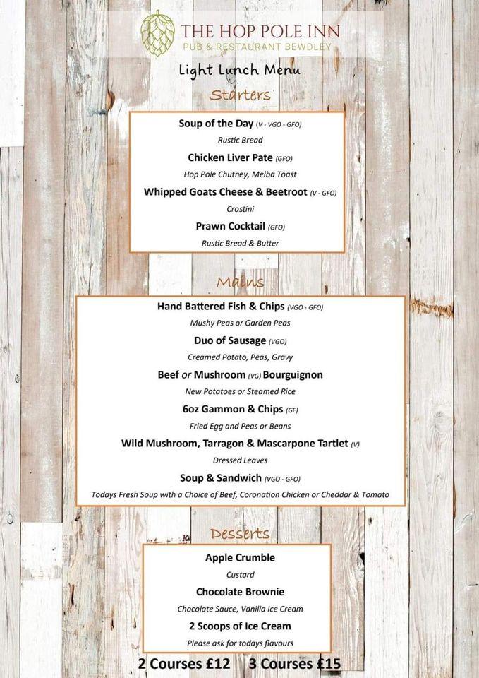 Menu at Hop Pole Inn pub & bar, Bewdley