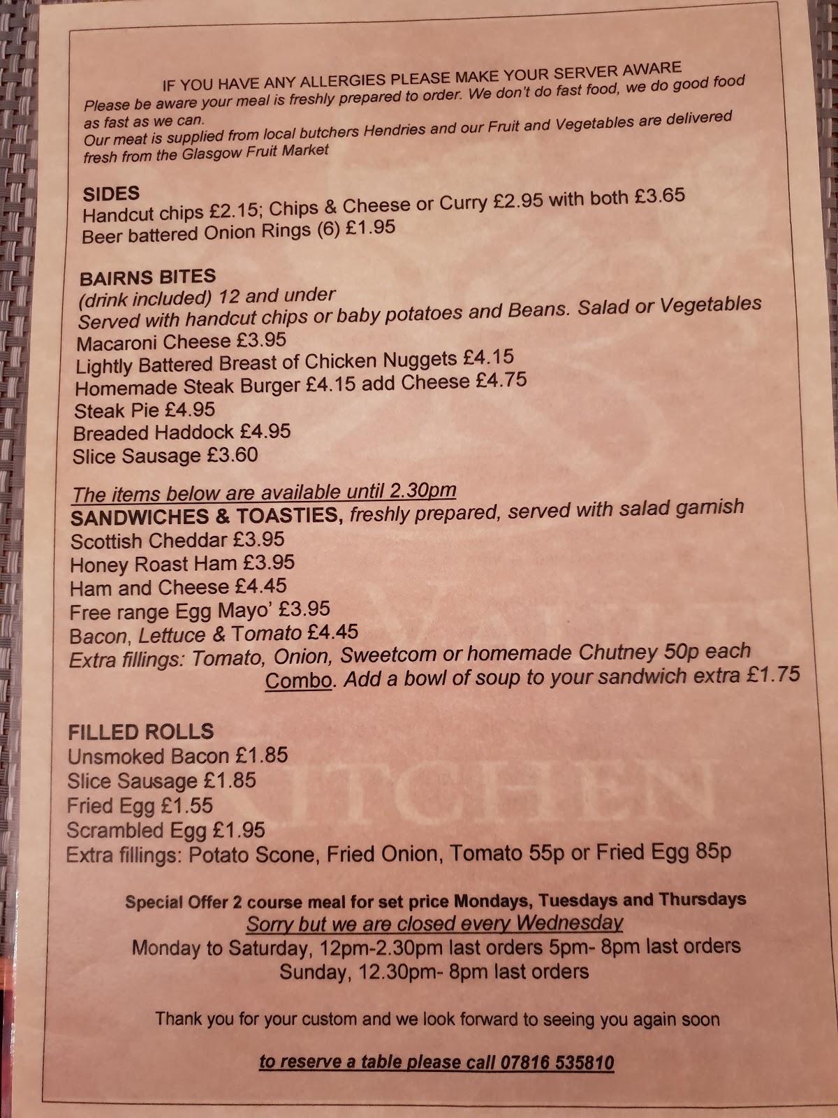 Menu at The Vaults pub & bar, Girvan