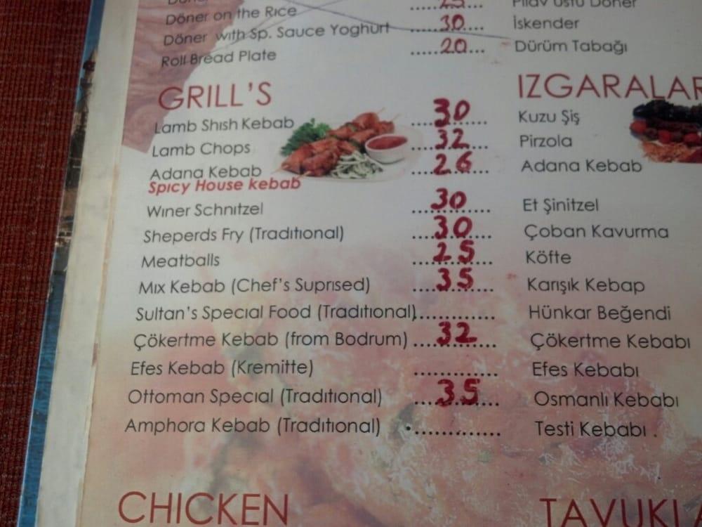 Menu at Balkan Restaurant, Bodrum