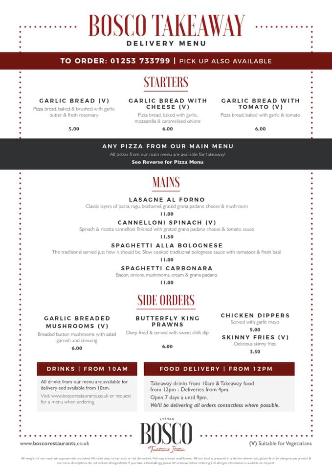 Menu at Bosco Restaurant, Lytham Saint Annes