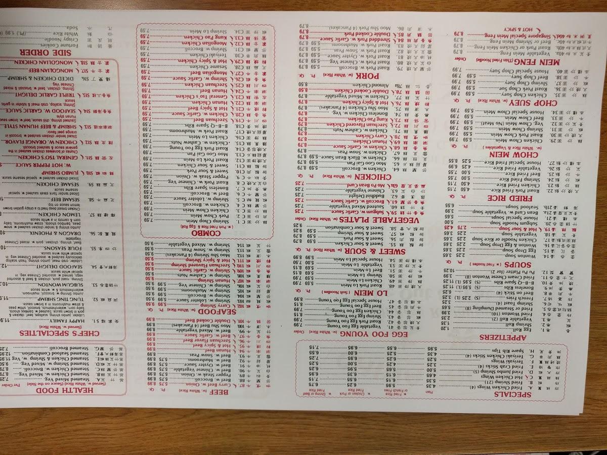 Menu at China Palace Restaurant, Calhoun, 136 W Belmont Dr # 10