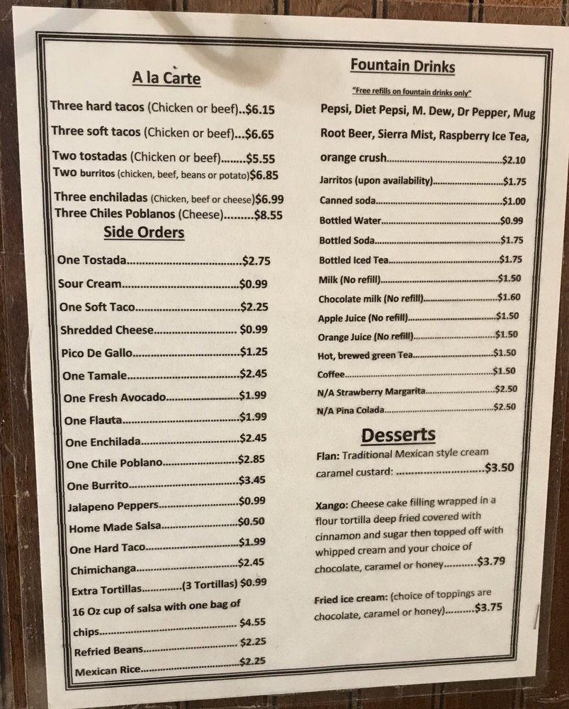 Menu at EL TORITO MEXICAN RESTAURANT, Shamokin Dam