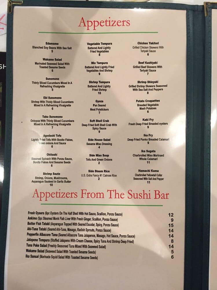 Menu at Hinata Japanese Steakhouse, Sushi & Bar, Fairfield