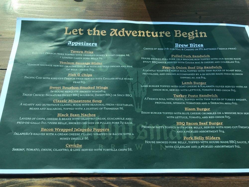 Menu at Huntsman Brewing pizzeria, Reno
