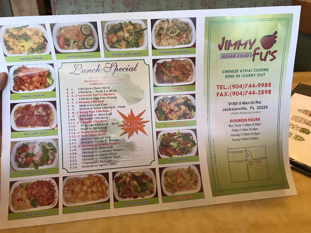 Menu at Jimmy Fu's Asian Restaurant, Jacksonville