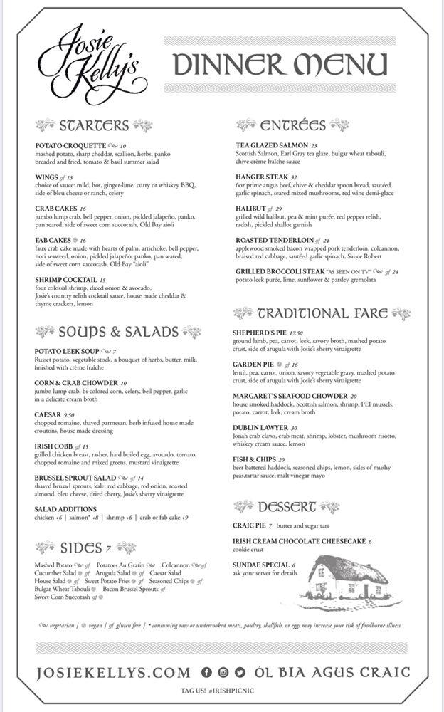 Menu at Josie Kelly's Public House, Somers Point