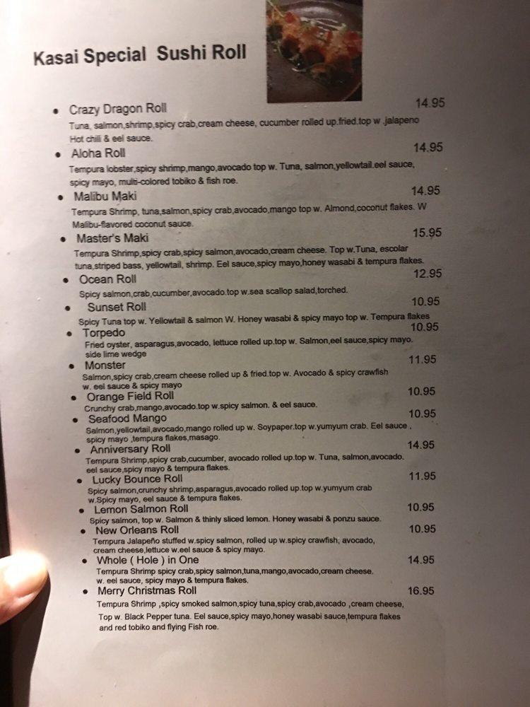 Menu at Kasai Japanese Restaurant, Green