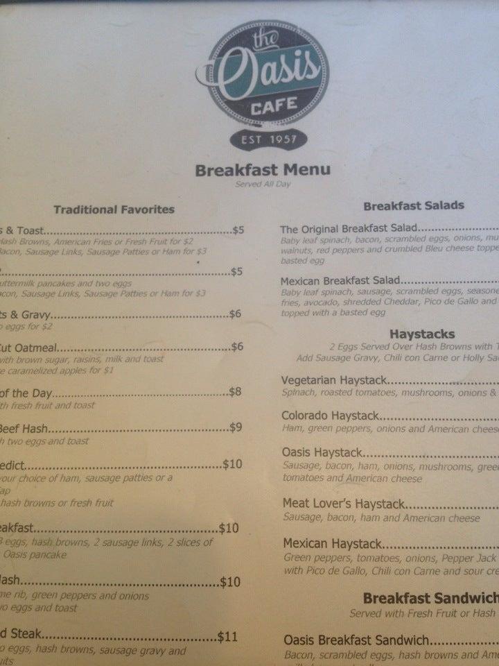 Menu at Oasis Cafe, Stillwater, 806 Main St S
