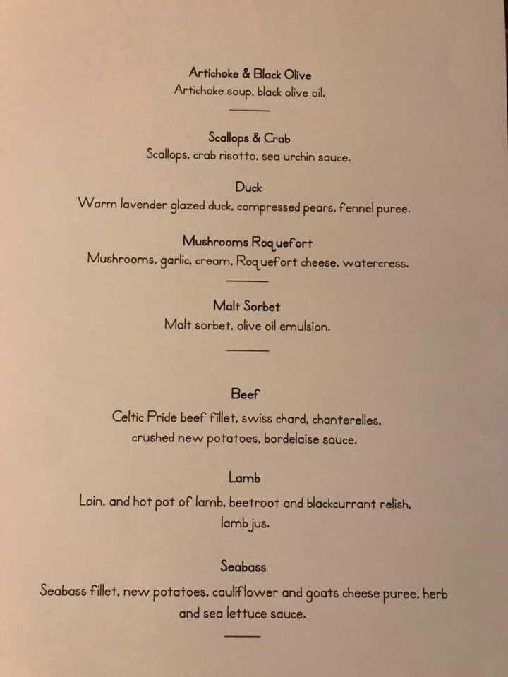 Menu at Sebastians restaurant, Oswestry