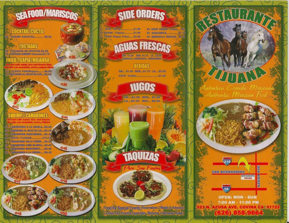 Menu at Tijuana Restaurant, Covina