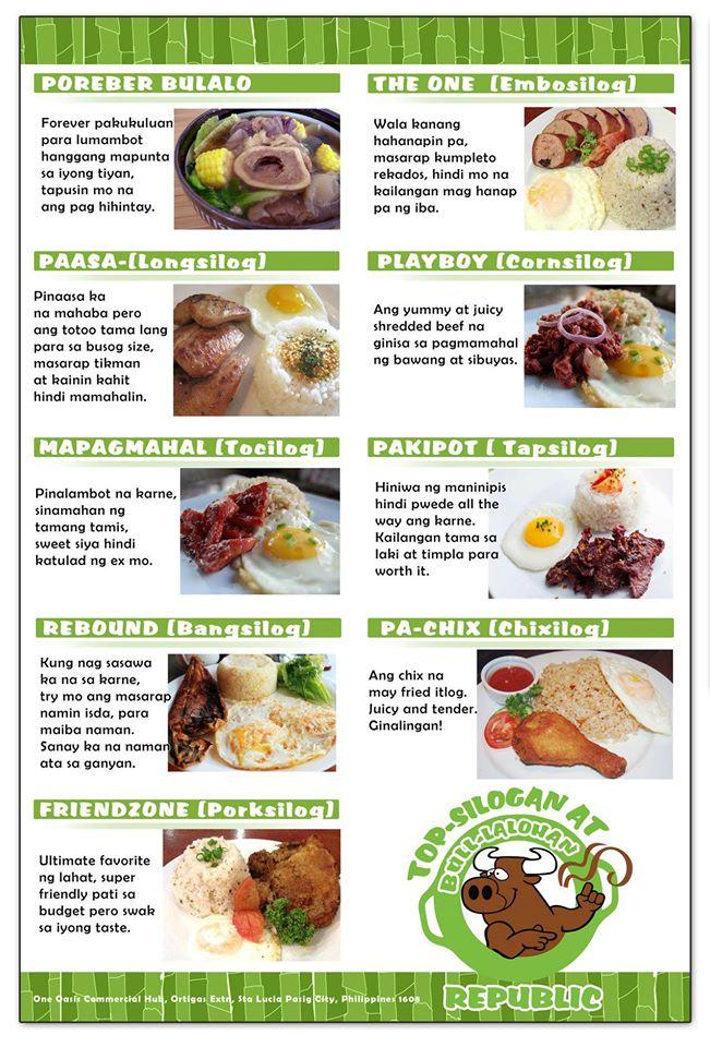 Menu at Top-Silogan At Bull-Lalohan Republic, Pasig