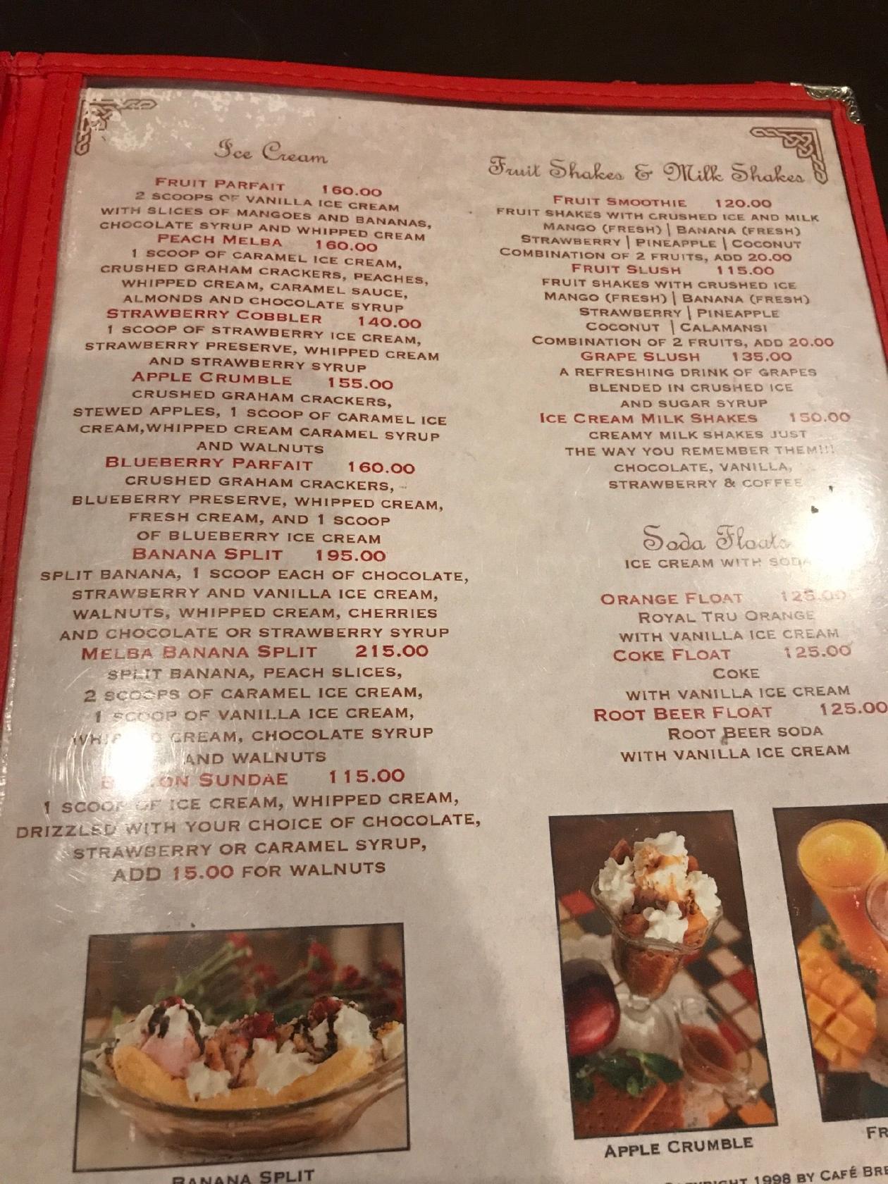 Menu at Café Breton cafe, Muntinlupa