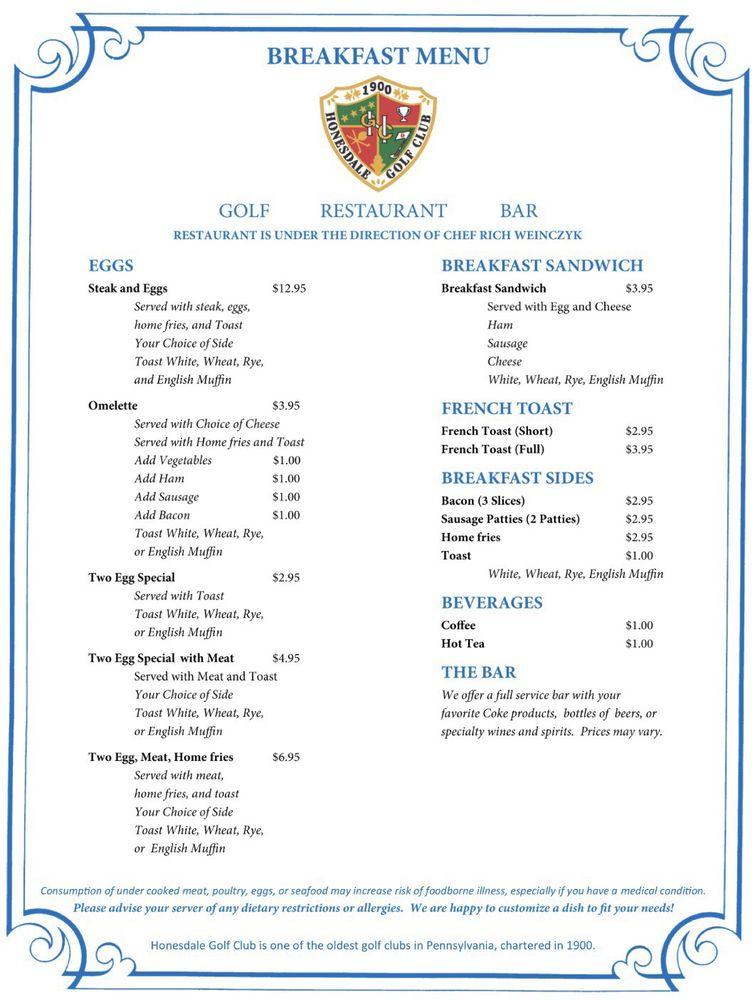 Menu at Lake Almanor Country Club Golf Course, Lake Almanor Peninsula