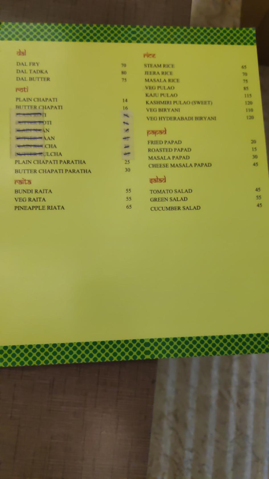Menu at GREENS RESTAURANT, Dahej
