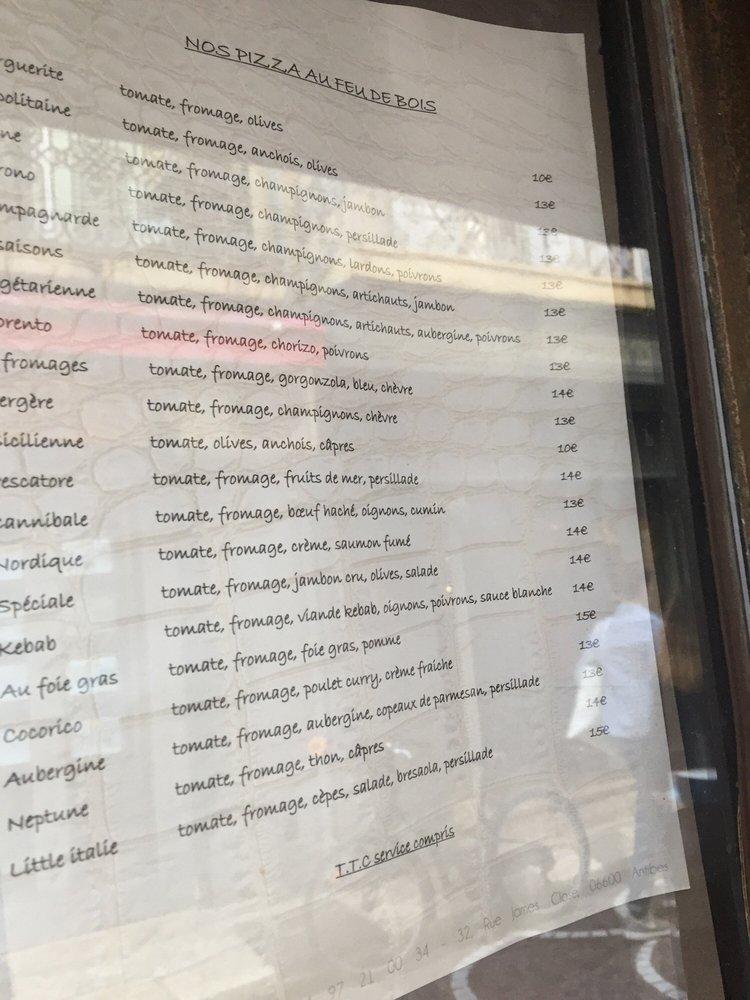 Menu au Le Chrono pizzeria, Antibes